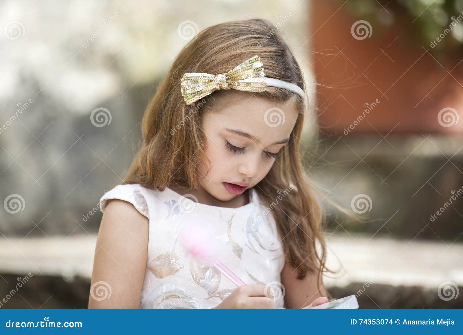 Little Writer with Her Notebook and Pencil Stock Photo - Image of ...