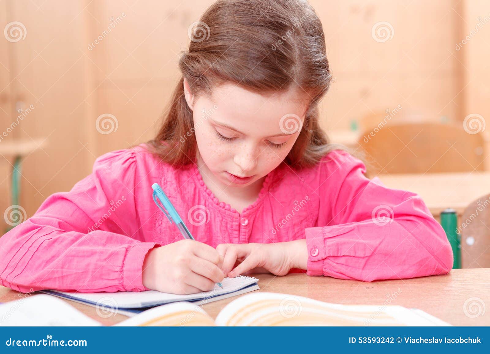 Little Writing Girl during Classes Stock Photo - Image of paper, alone ...