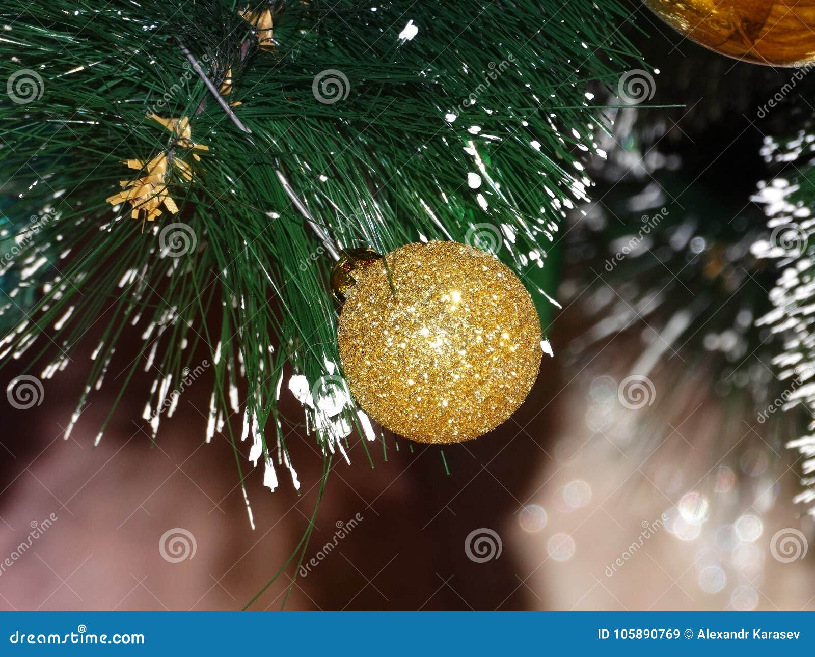 A Little Yellow Ball on the Christmas Tree Stock Image - Image of ...