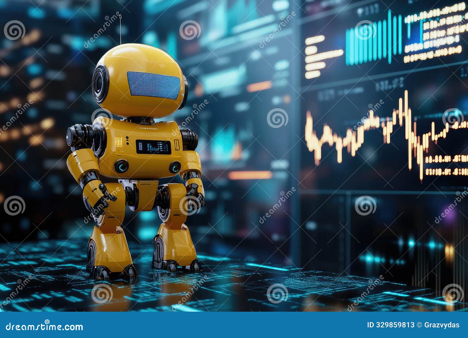 Little Yellow Robot Analyze Stock Market Stock Illustration ...