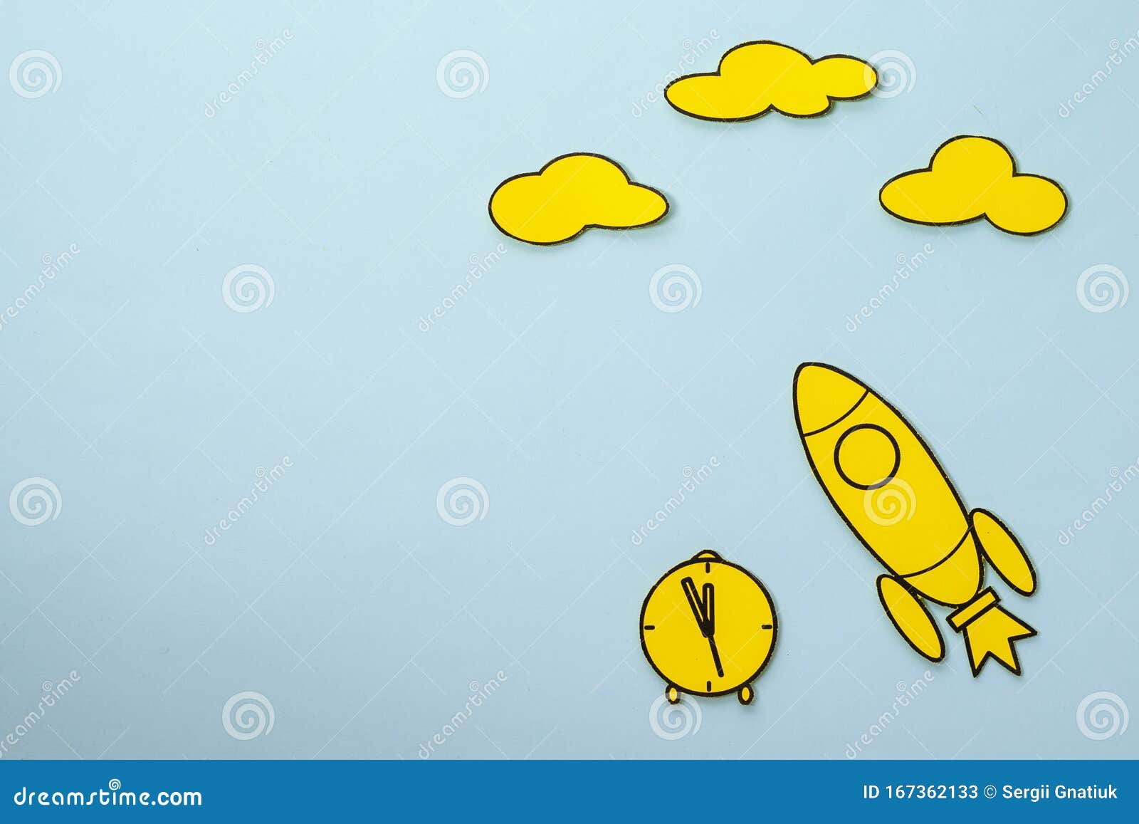 Little Yellow Rocket Speeding through Space Blue Sky Background Stock ...