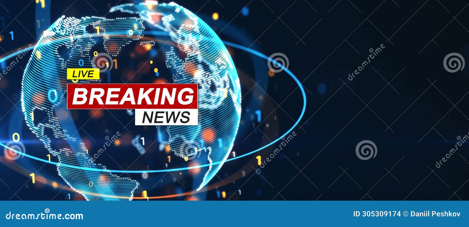 Live Breaking News Title on Digital Globe Background, Wide Format Media ...