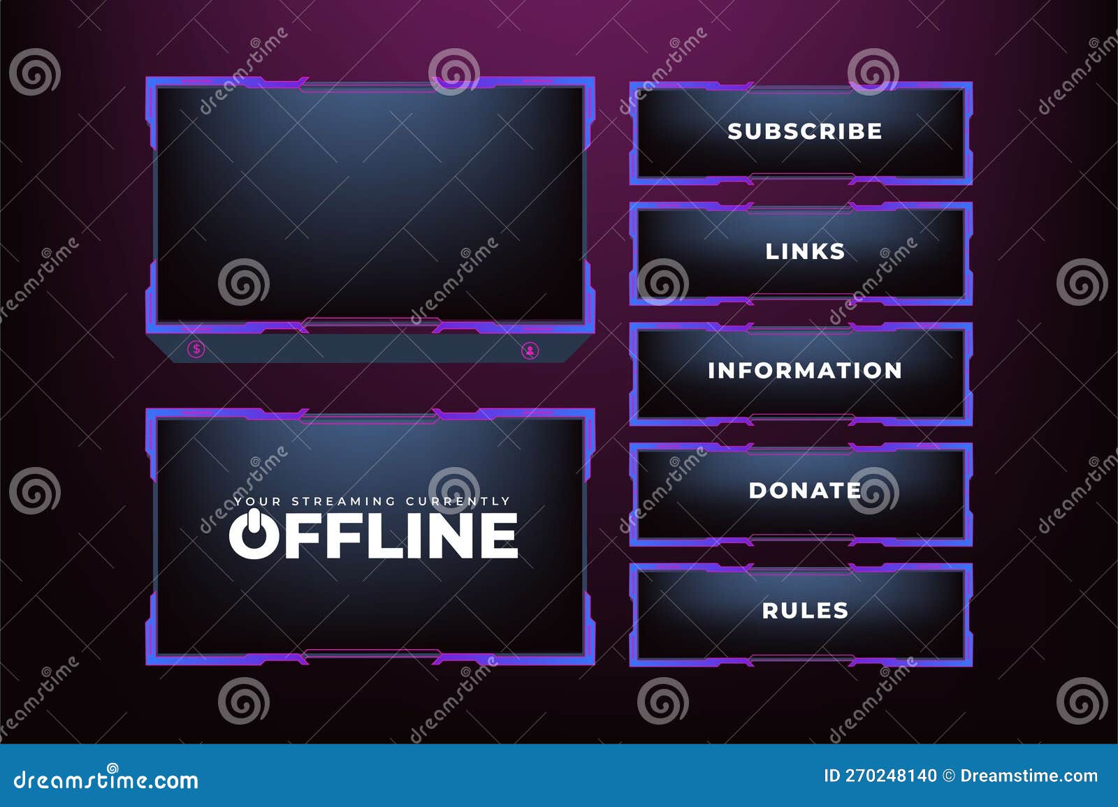 Live Broadcast Or Streaming Overlay Panels With An Offline Screen Vector Streaming Screen Panel