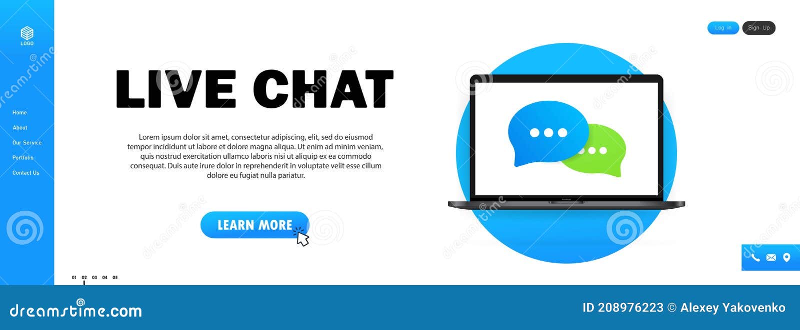 Live Chat Banner. Message Icon in Flat Design on Laptop. Communication ...