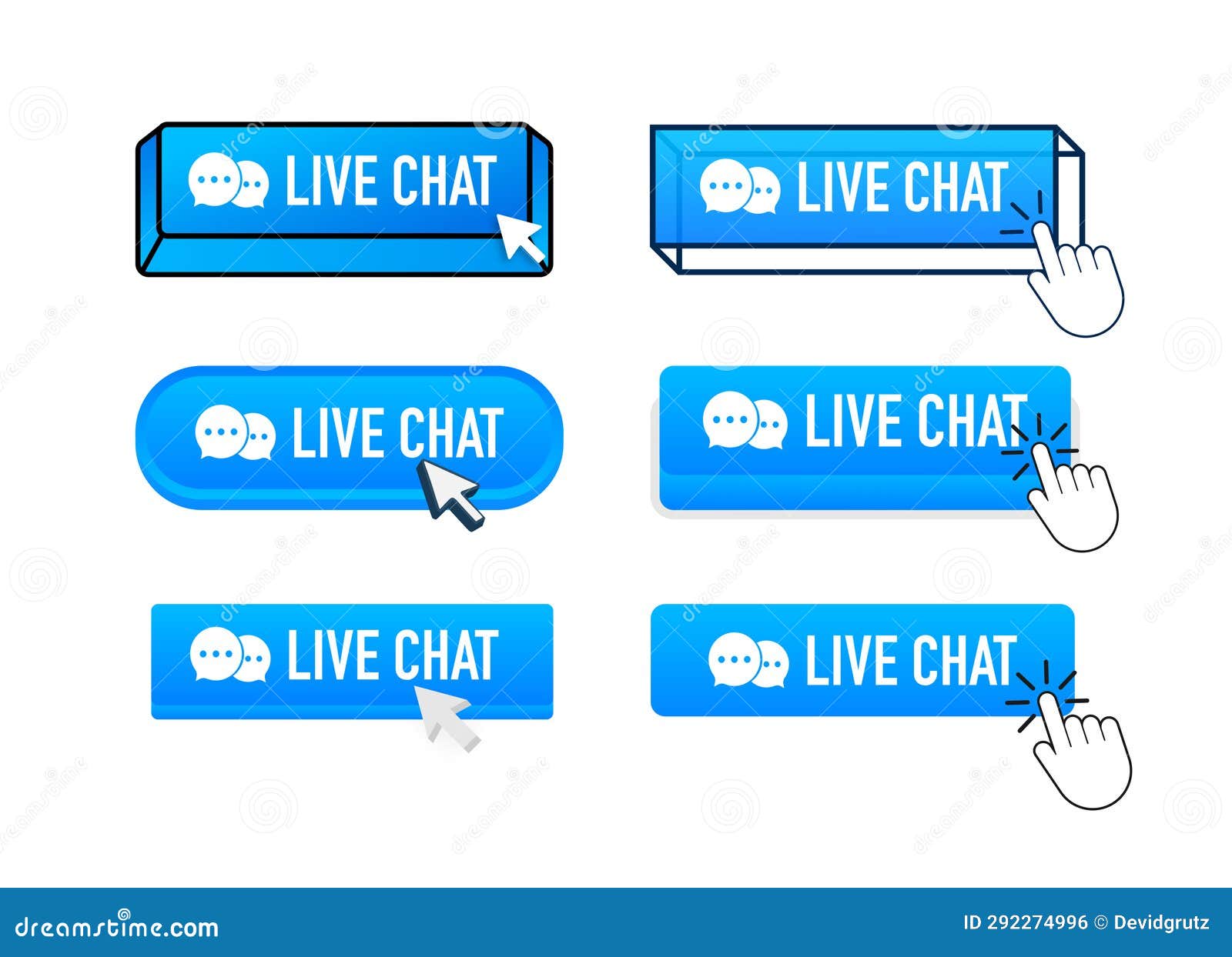 Live Chat Button with Pointer Clicking. Live Chat Web Buttons Set. User Interface Element in ...
