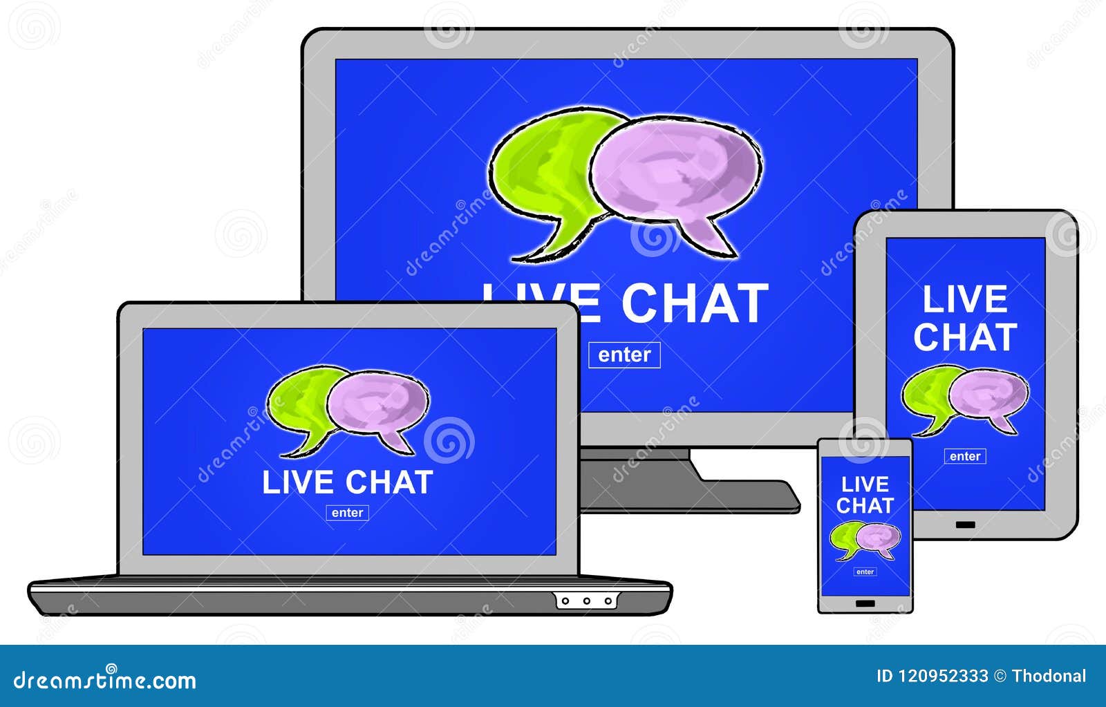 Live Chat Concept on Different Devices Stock Illustration ...