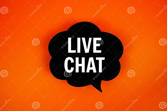 Live Chat Text on Speech Bubble Top View on Orange Background Stock ...