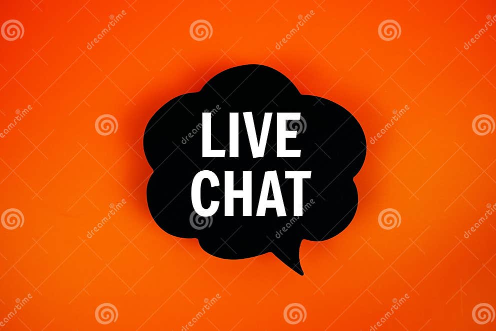 Live Chat Text on Speech Bubble Top View on Orange Background Stock ...