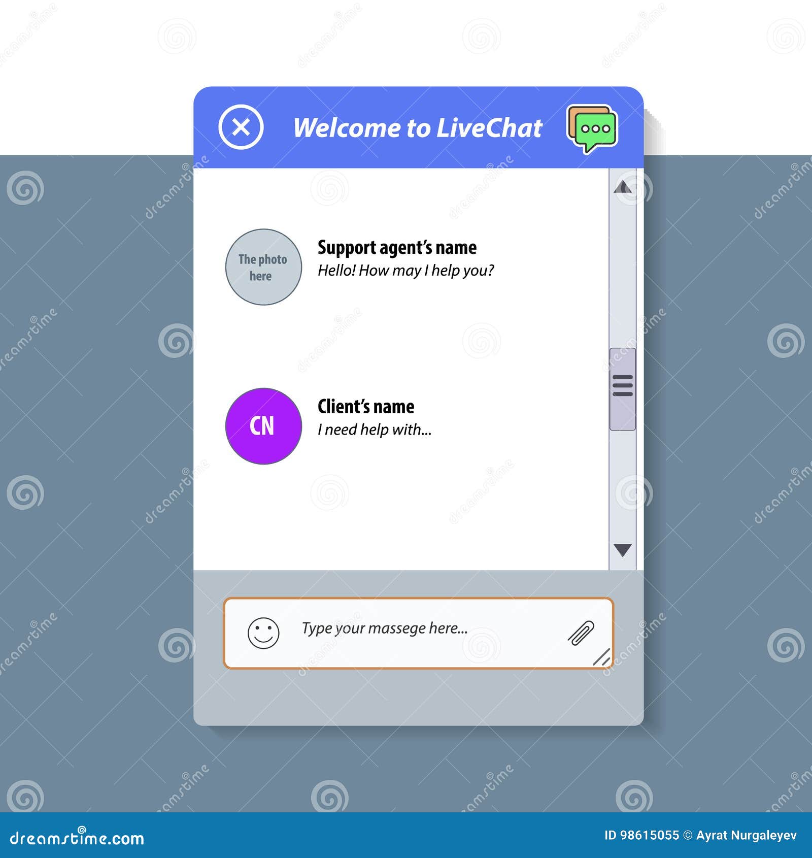 The live chat window. stock vector. Illustration of feedback - 98615055