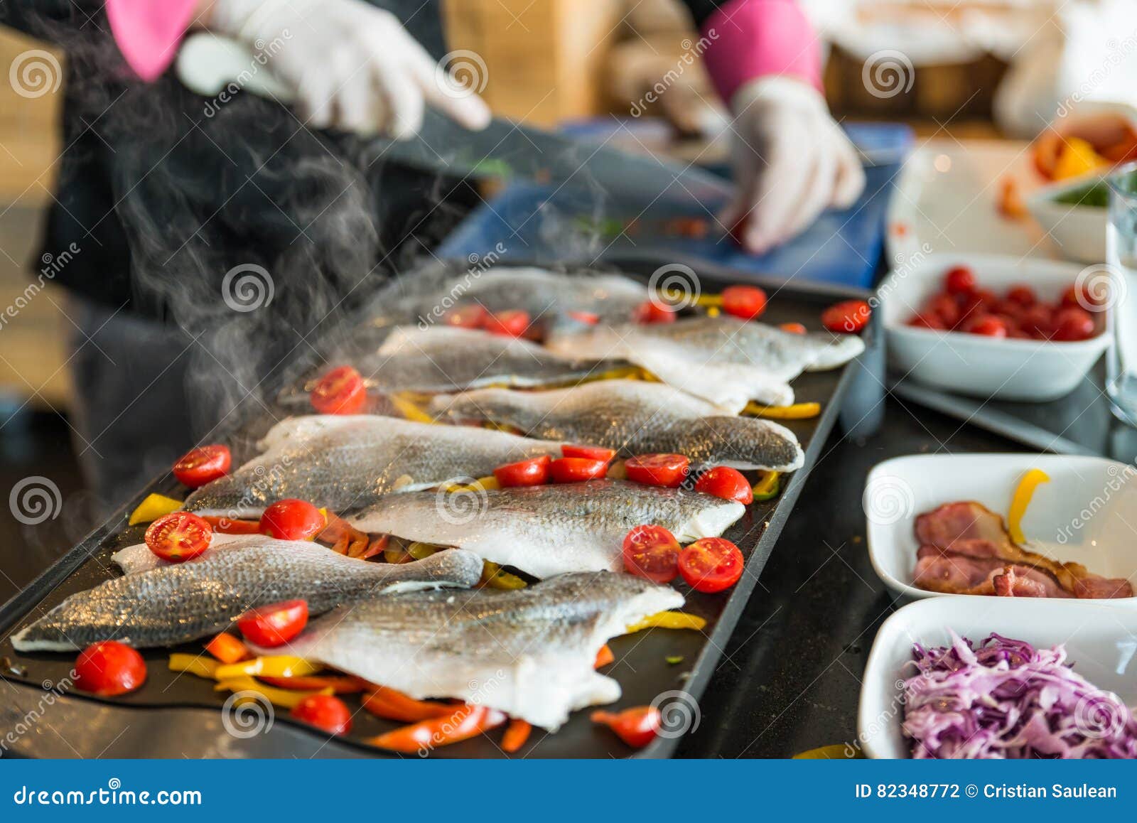 Live cooking stock photo. Image of vegetables, restaurant - 82348772