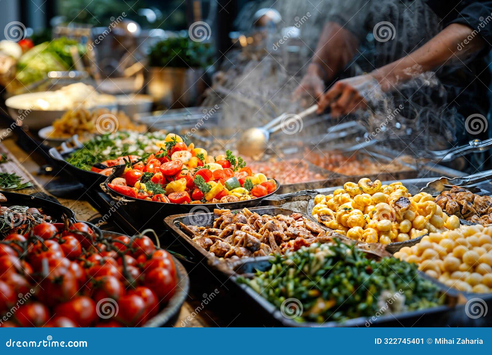 Live Cooking Station with a Variety of Dishes Stock Illustration ...