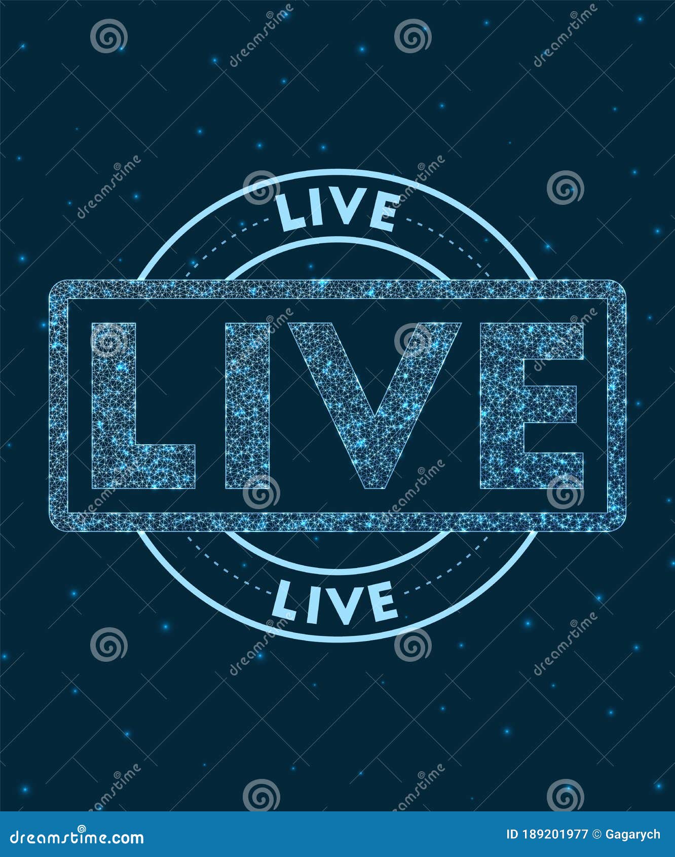 Live. Glowing round badge stock vector. Illustration of mark - 189201977