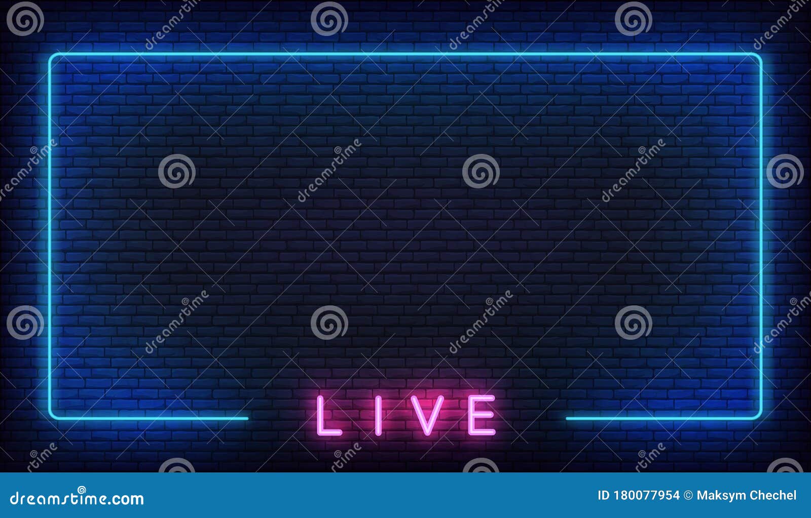 Live Neon Background. Template with Glowing Live Text and Border Stock ...