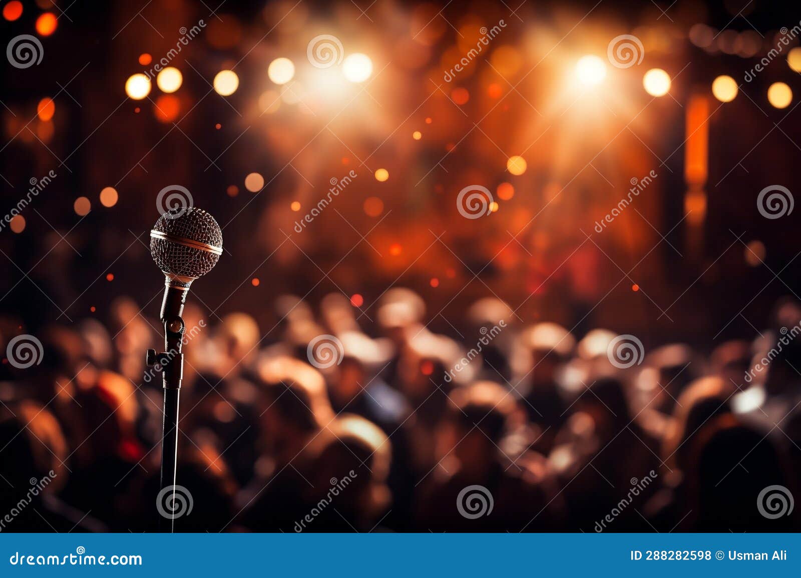 Live Performance: Microphone in Front of Engaged Audience, Comedy ...