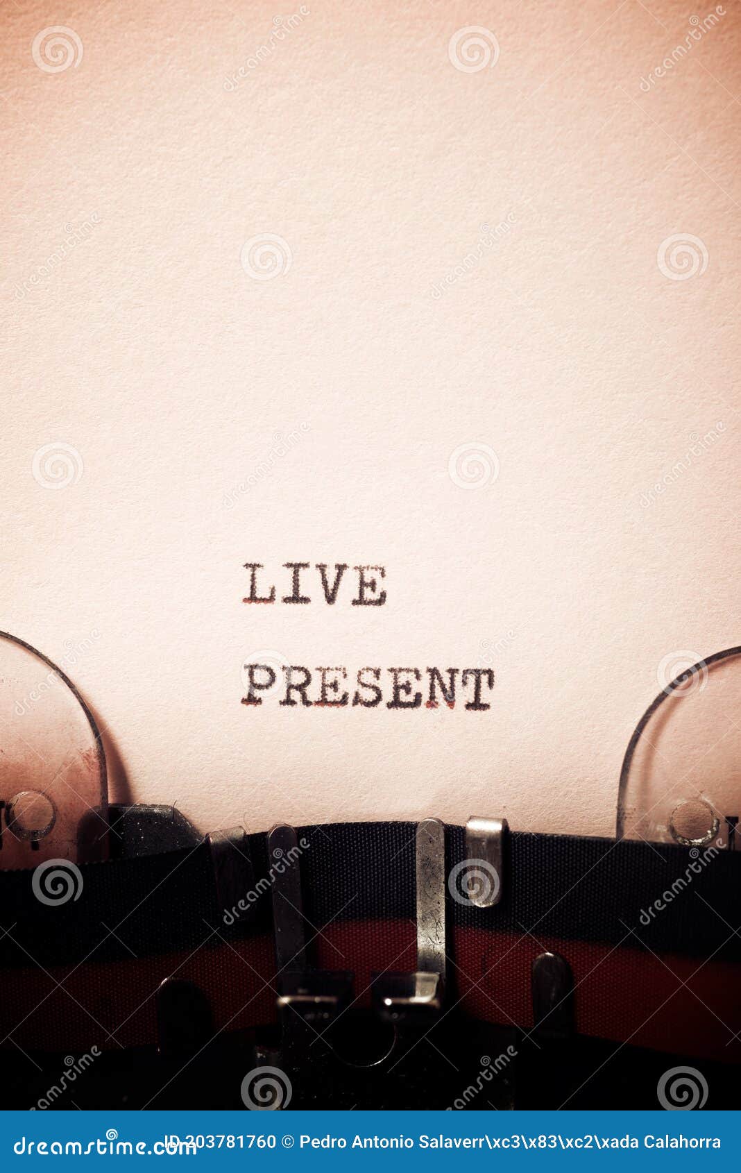 Live present phrase stock photo. Image of typed, retro - 203781760