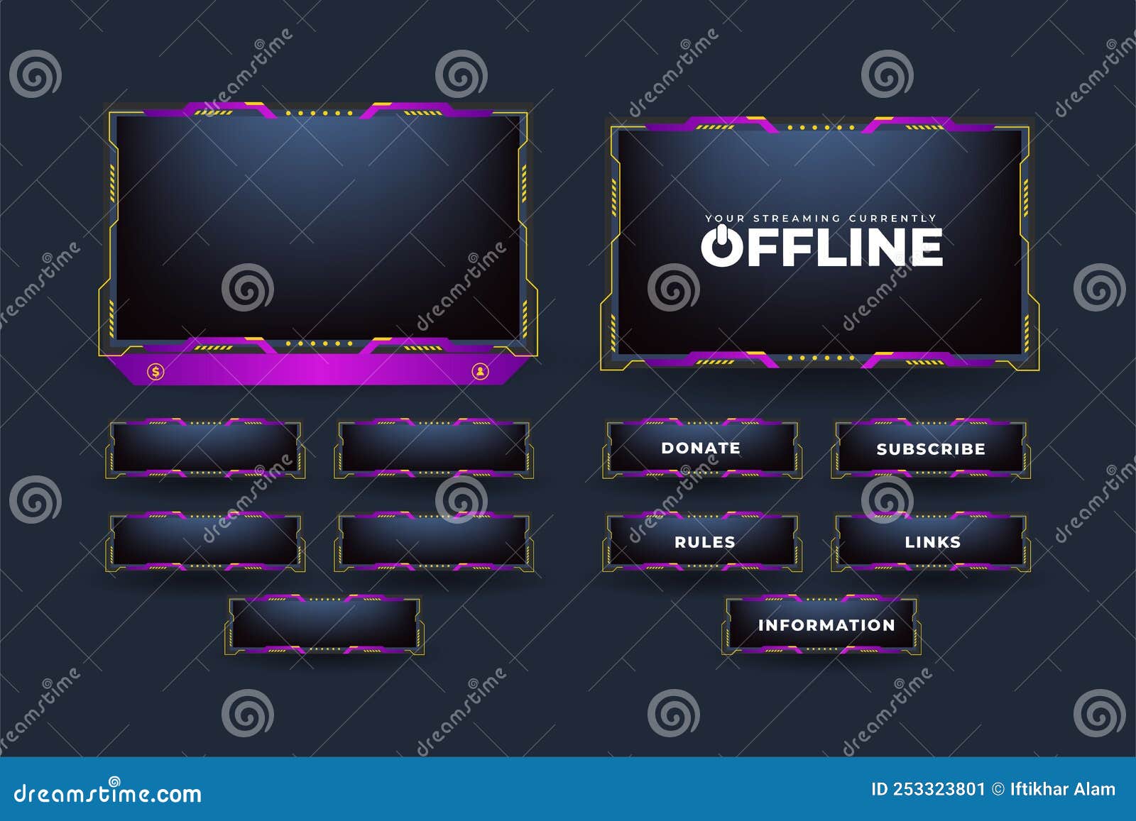 Live Screen Panel Decoration with Yellow and Purple Colors. Streaming ...