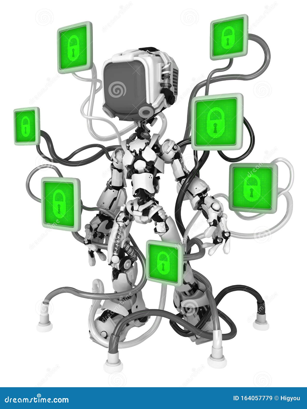 Live Screen Robot, Wired Locked Pads Stock Illustration - Illustration ...