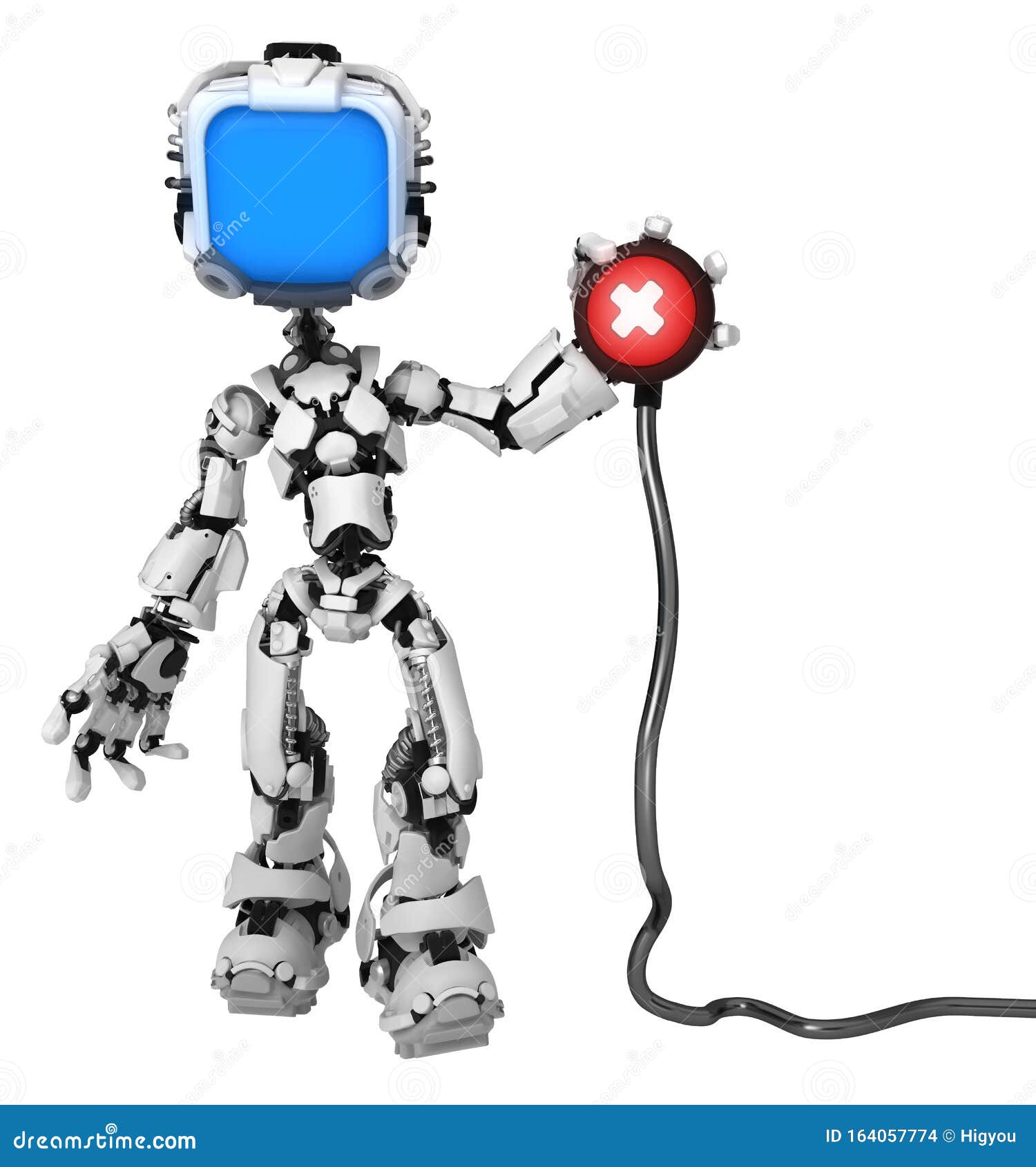 Live Screen Robot, Wired Red Button Stock Illustration - Illustration ...