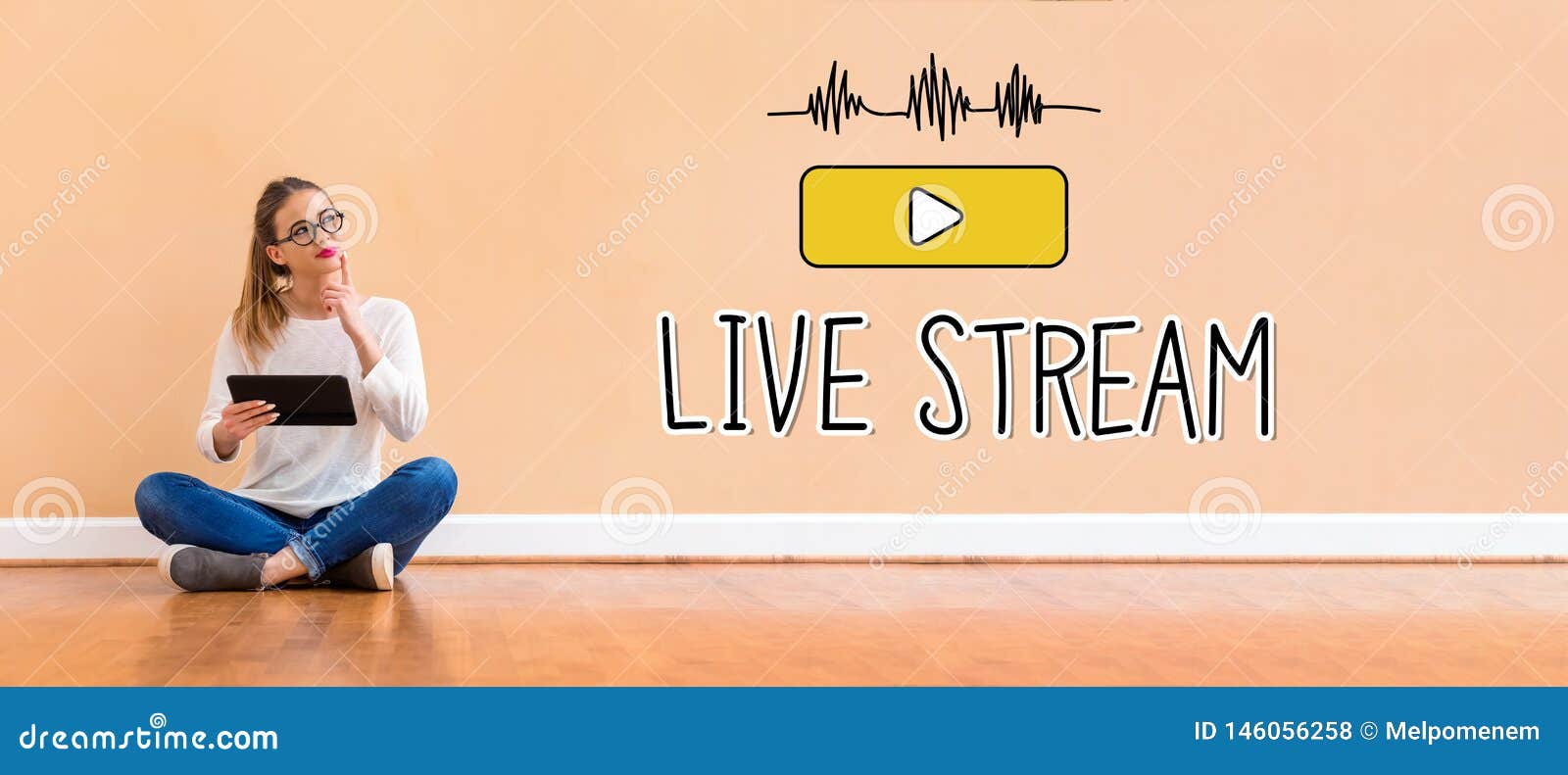 Live Stream with Woman Using a Tablet Stock Photo - Image of stream ...