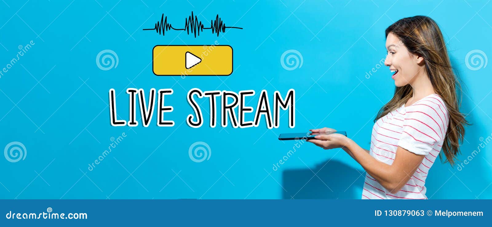 Live Stream with Woman Using a Tablet Stock Image - Image of streaming ...