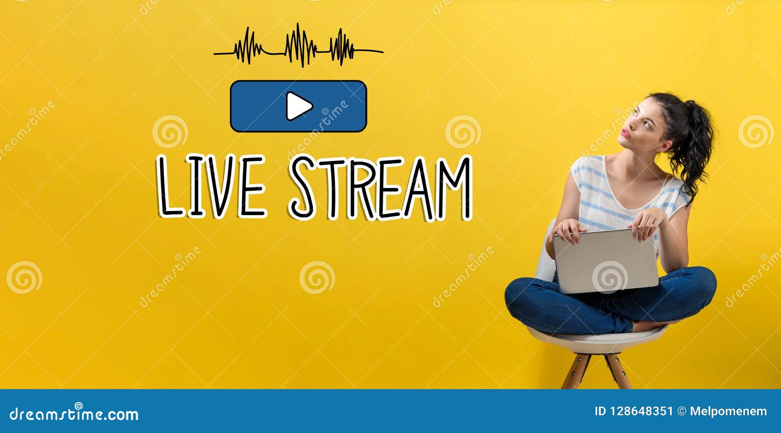 Live Stream with Woman Using a Laptop Stock Image - Image of podcast ...