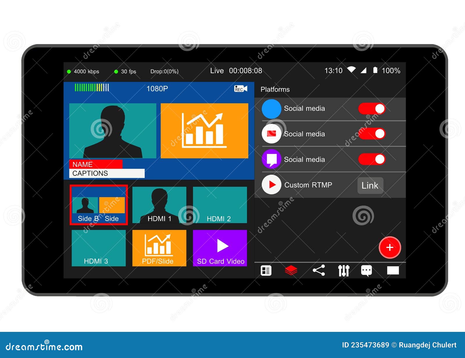 Live Streaming Box for Multiple Camera Stock Image - Image of device ...