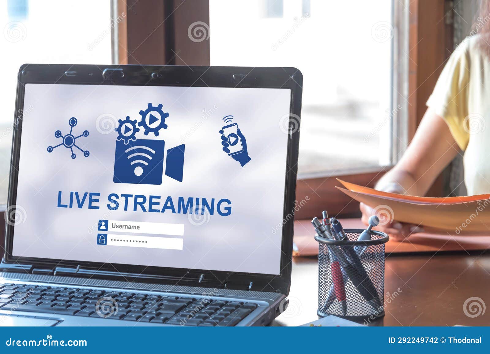Live Streaming Concept on a Laptop Screen Stock Photo - Image of ...
