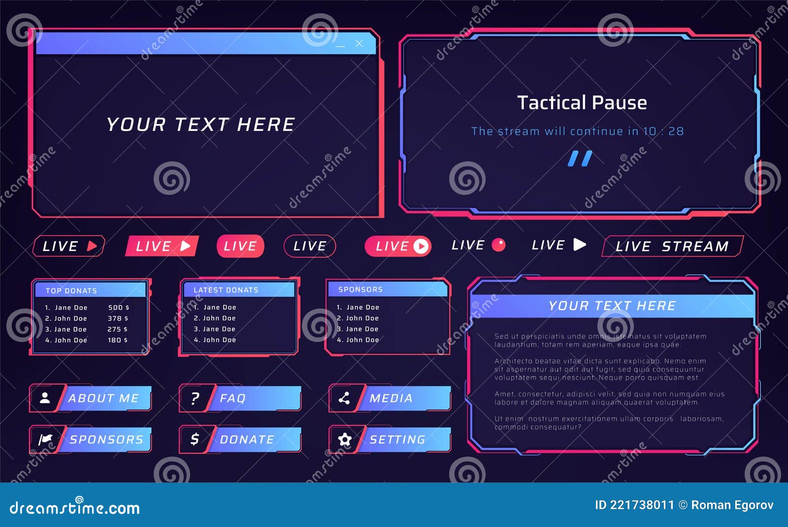 Live Streaming Interface. UI Frames for Video Conference. Buttons and ...