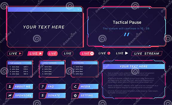 Live Streaming Interface. UI Frames for Video Conference. Buttons and ...