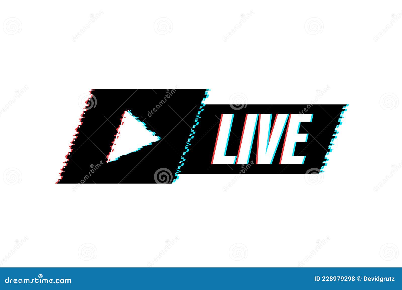 Glitch Live Streaming. Distorted Emblem With 3D Stereo Effect. Online ...