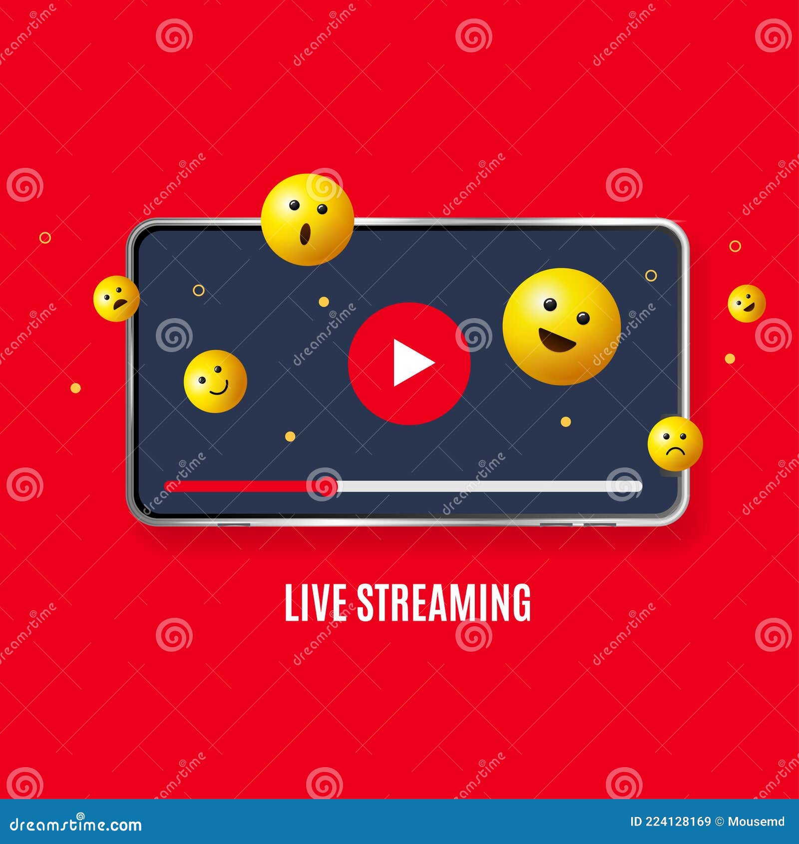 Live Streaming Phone App Concept Banner with Realistic Detailed 3d ...