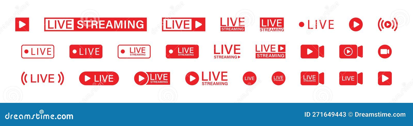 Live Streaming Set Red Icons. Play Button Icon Vector Stock ...