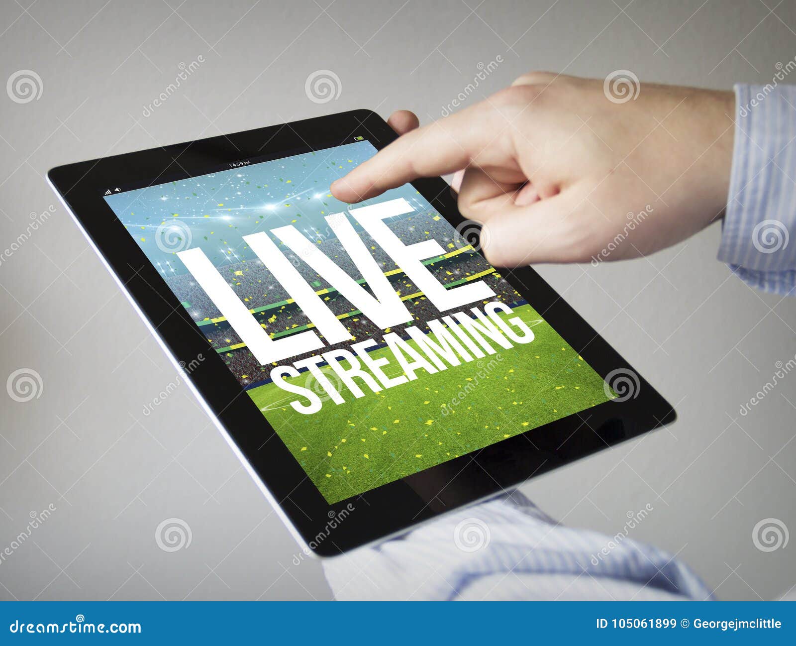 Live streaming on a tablet stock image. Image of event - 105061899