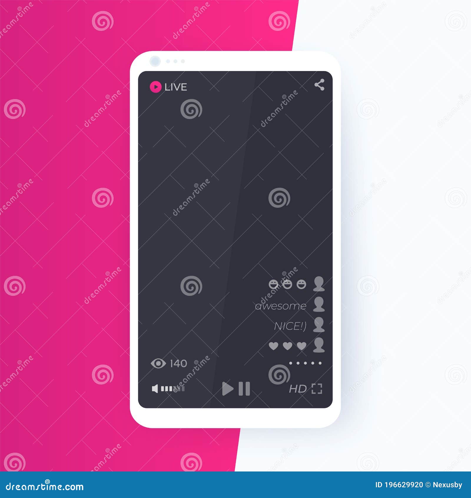 LIVE Streaming Video, Mobile App Vector Ui Stock Vector - Illustration ...