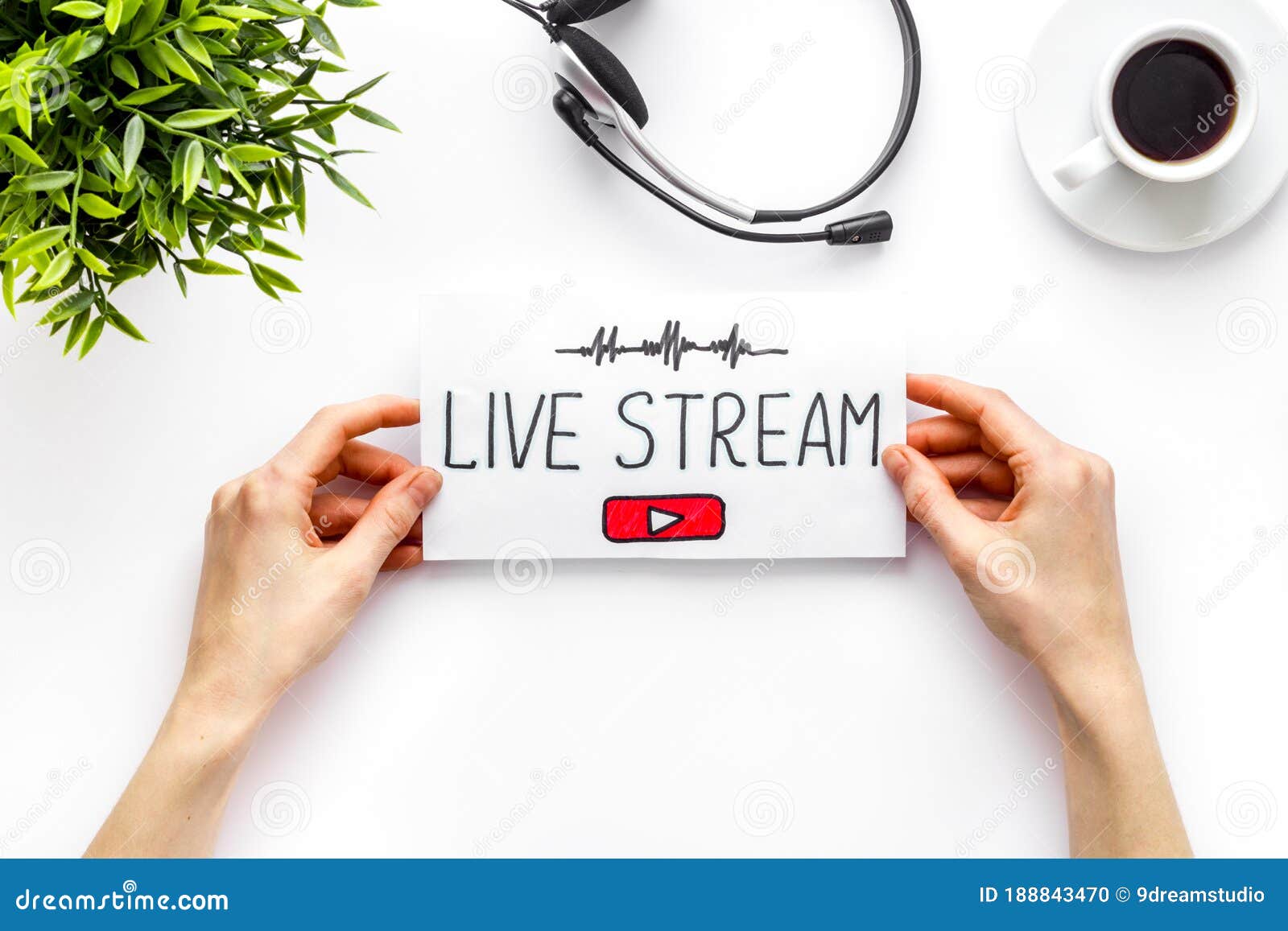 Live Streaming Web Network Concept. Female Hands Holding Paper Tablet ...