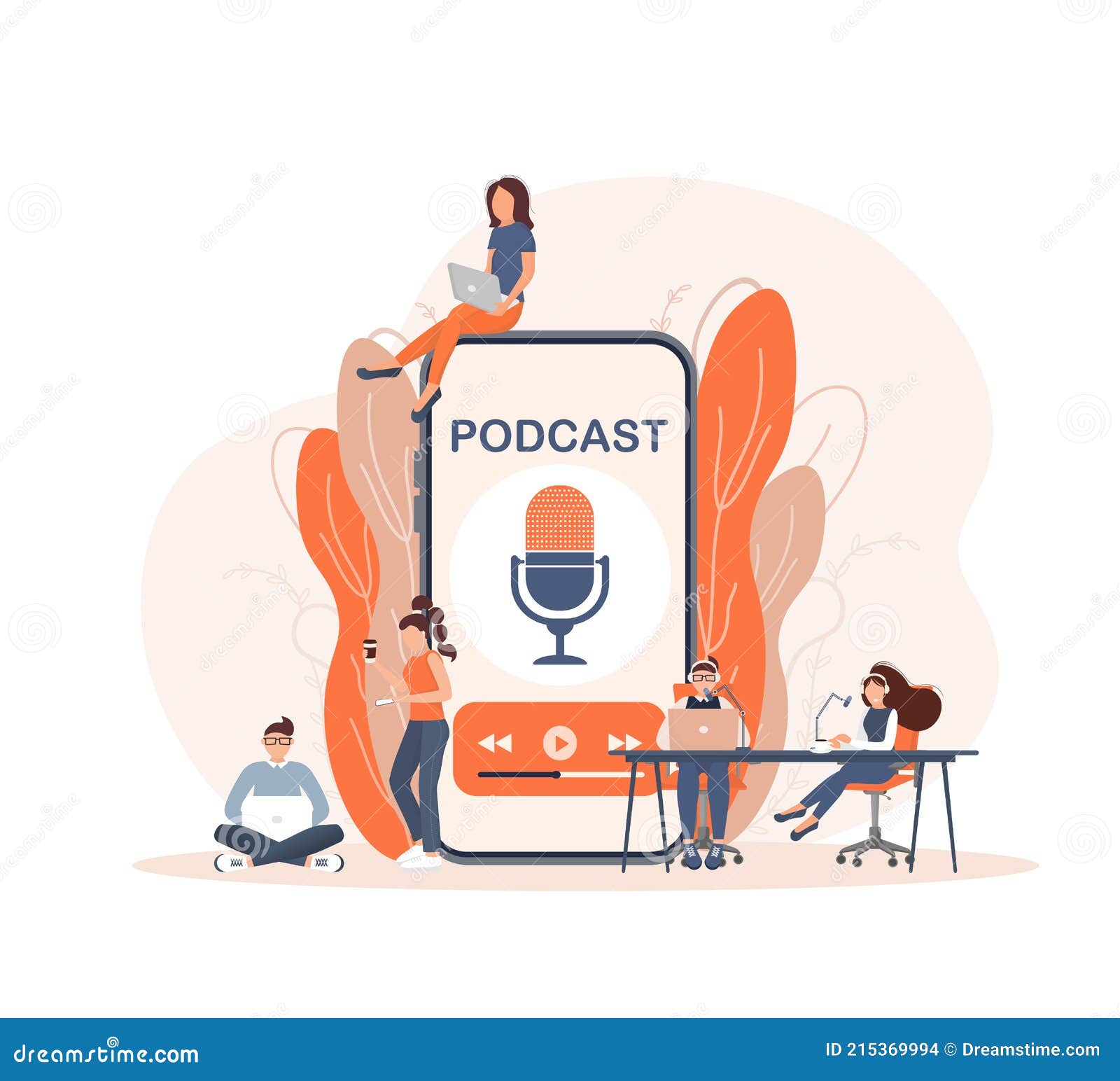 Live Webcast in Flat Style with People. Listen To Podcast. Flat ...