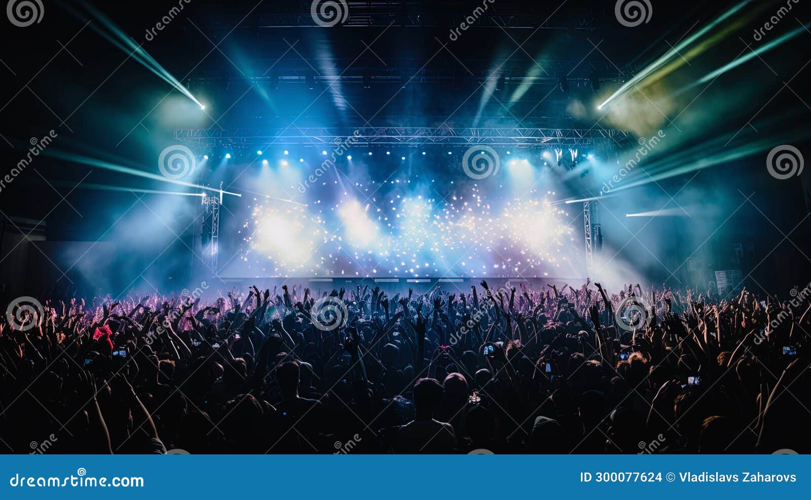 A Lively Atmosphere with Bright Lights at a Concert Stock Illustration ...