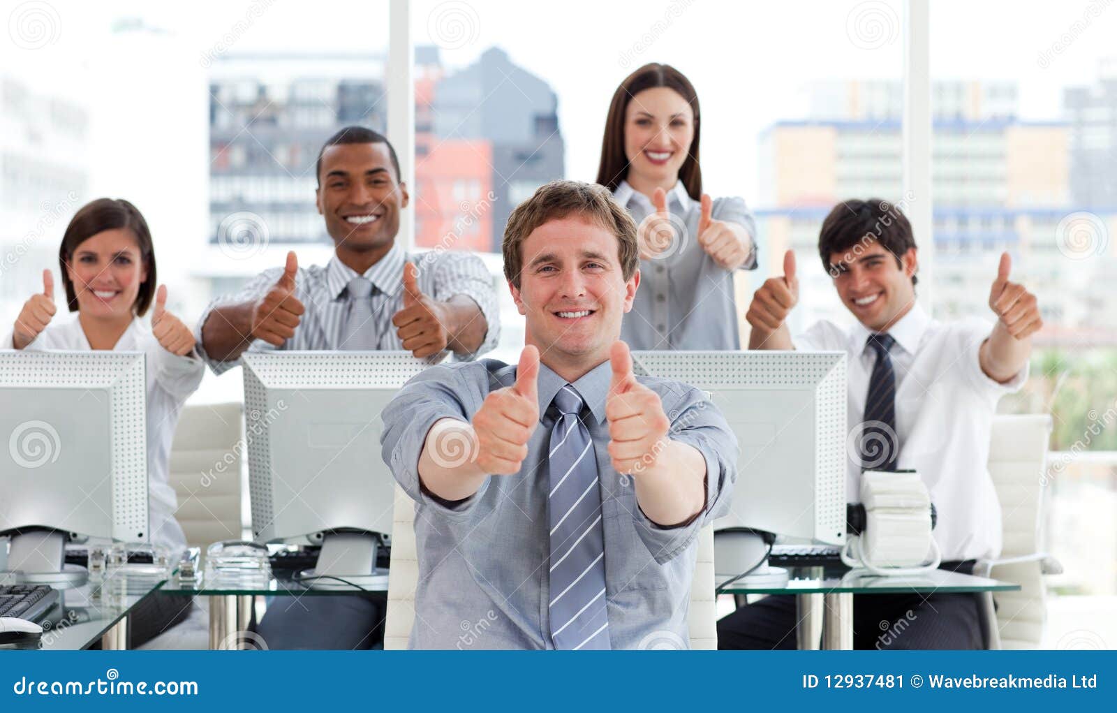 Lively Business People with Thumbs Up Stock Image - Image of indoors ...
