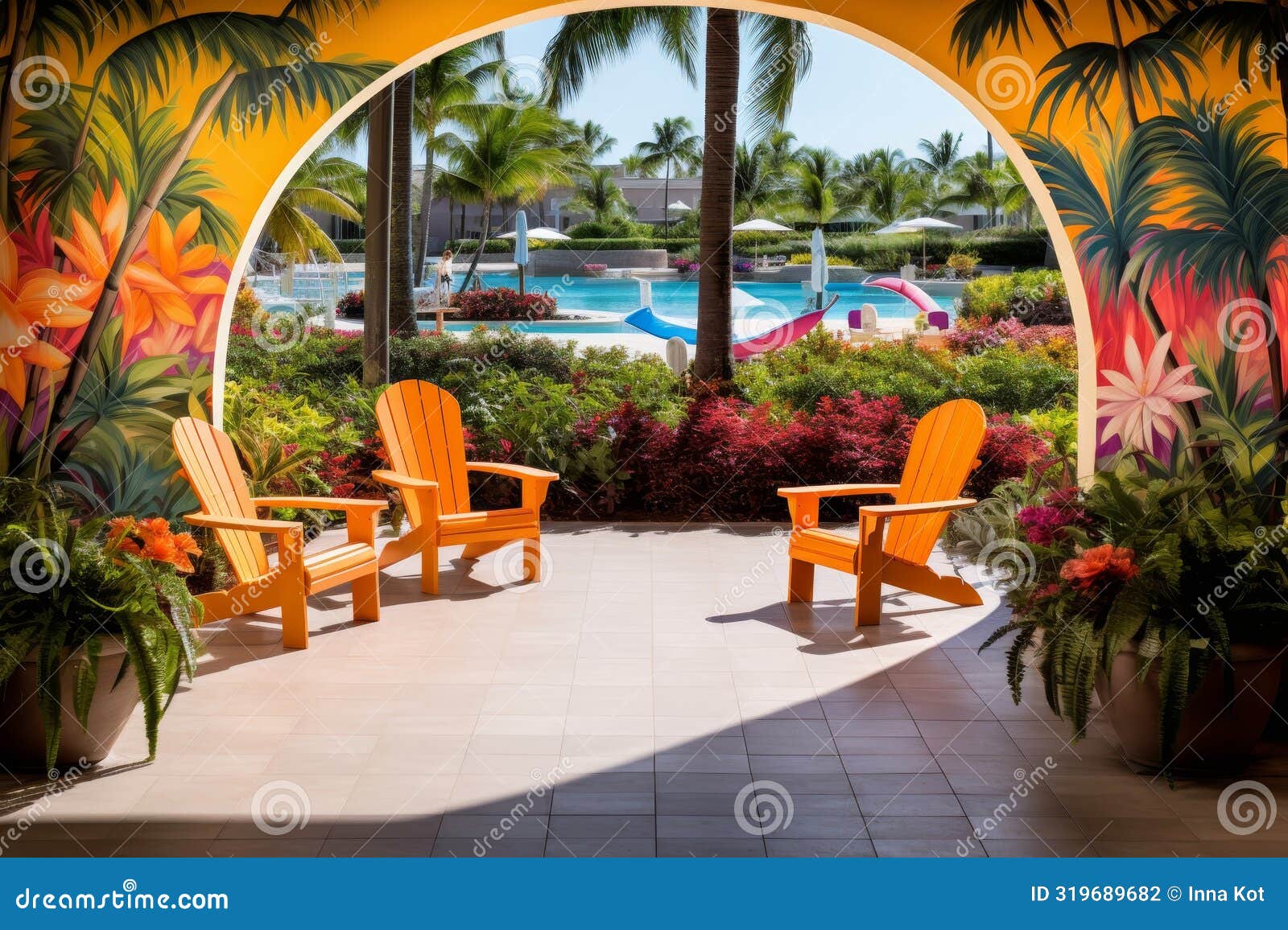 Lively Coastal Mural Featuring a Tropical Palm Tree and Intricate ...