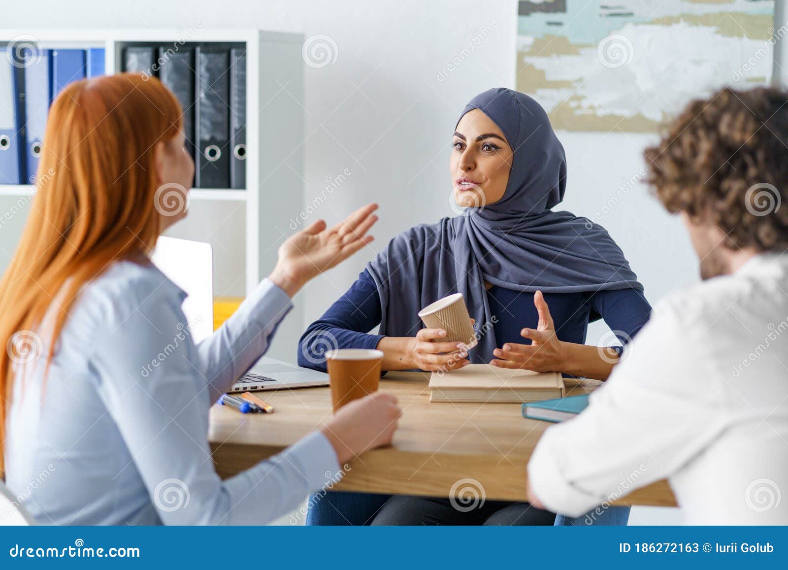 Lively Conversation of Office Workers during a Coffee Break Stock Image ...
