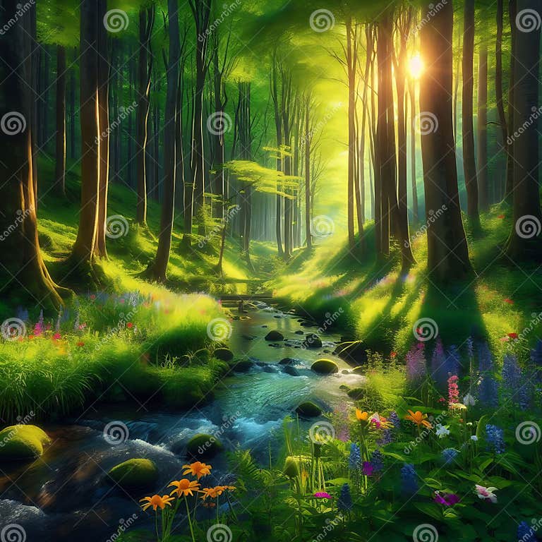 A Lively Forest Scene with Deer, Squirrels, and Other Animals in an ...