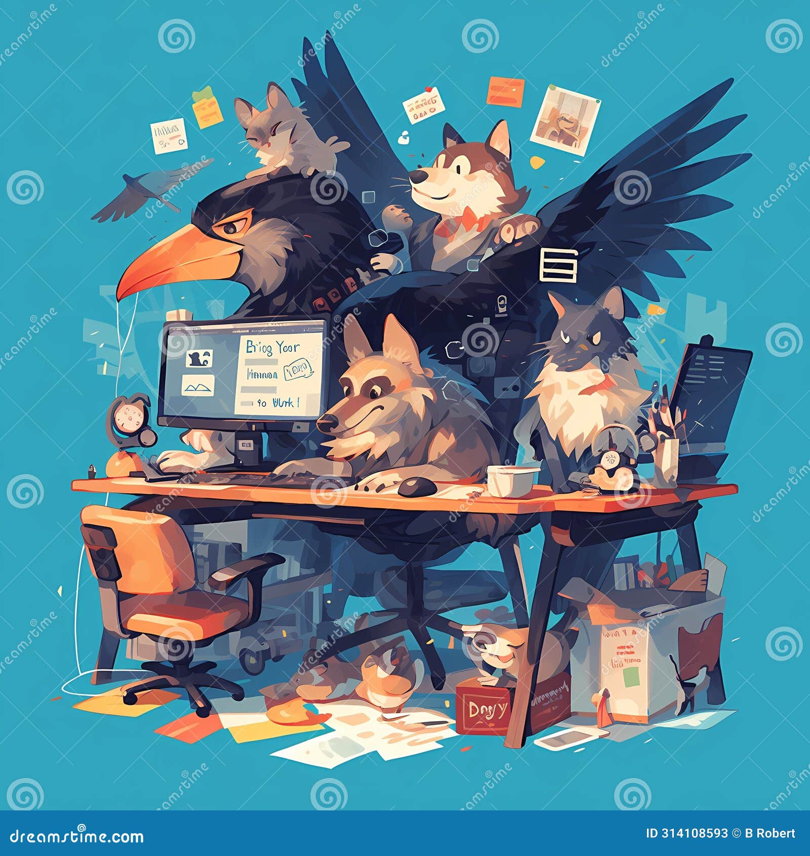Animal Office Workday Illustration Stock Illustration - Illustration of ...