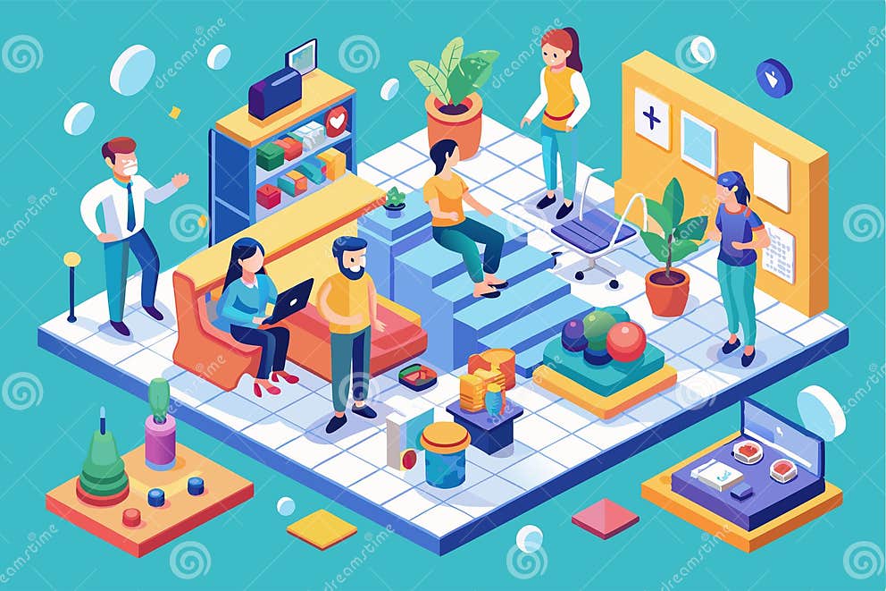 A Lively Office Environment Where Diverse Individuals Interact and Work ...