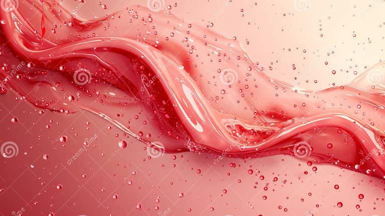 Vibrant Red Liquid Flowing with Bubbles Against a Soft Background Stock ...