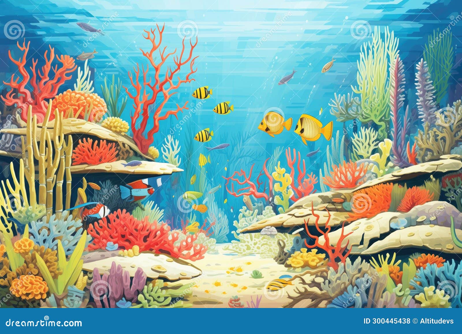 Lively Reef Scene with Wrasse among Glowing Corallites Stock Photo ...