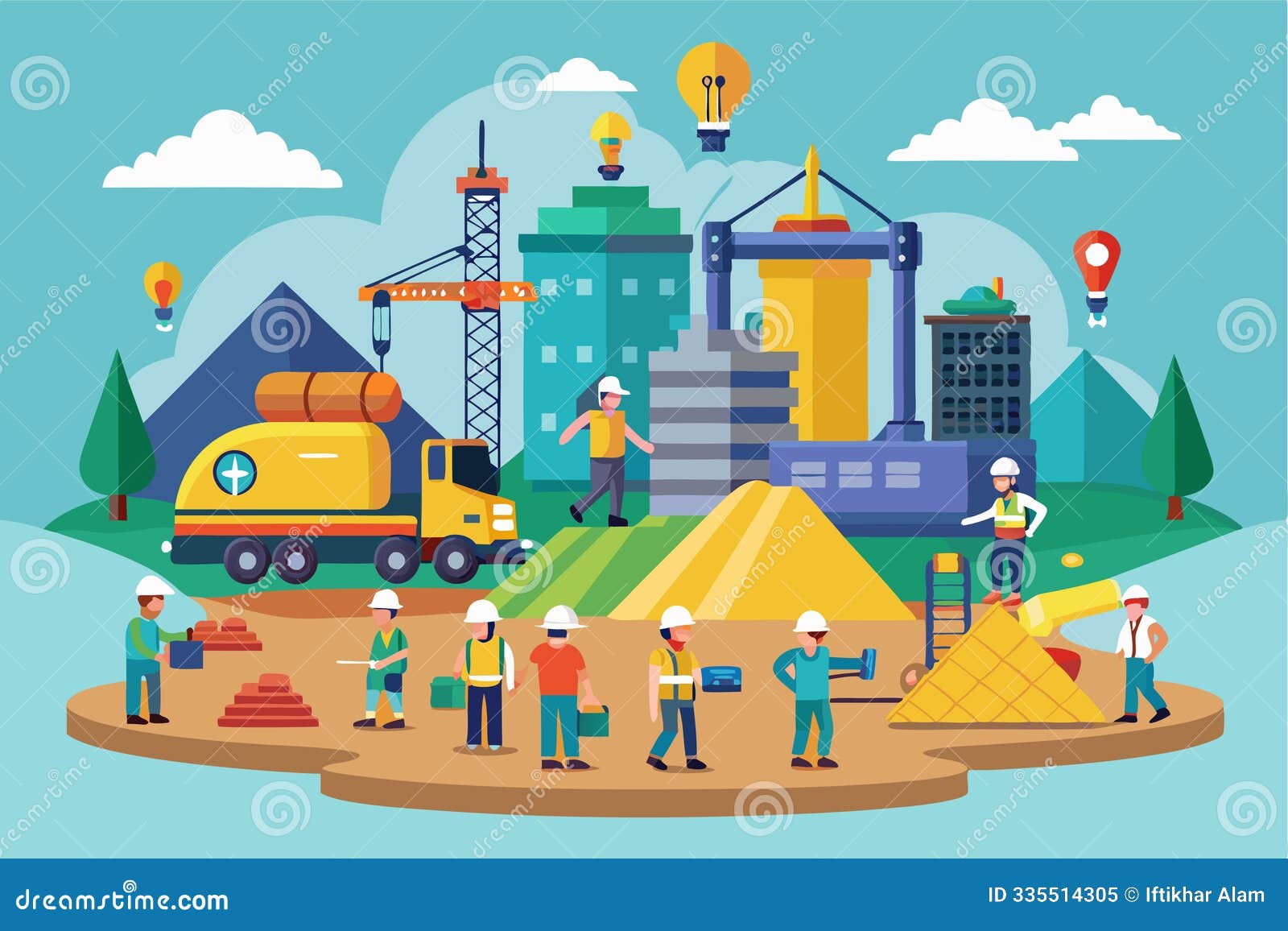 A Lively Representation of Workers Engaged in Various Construction ...