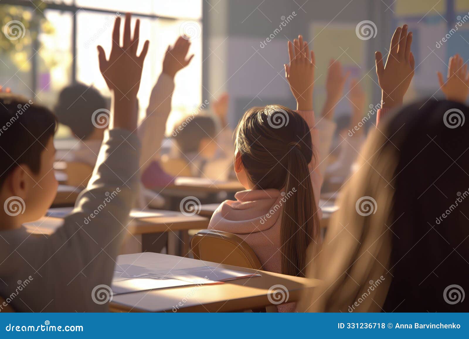 Students Raising Hands in Classroom Stock Illustration - Illustration ...