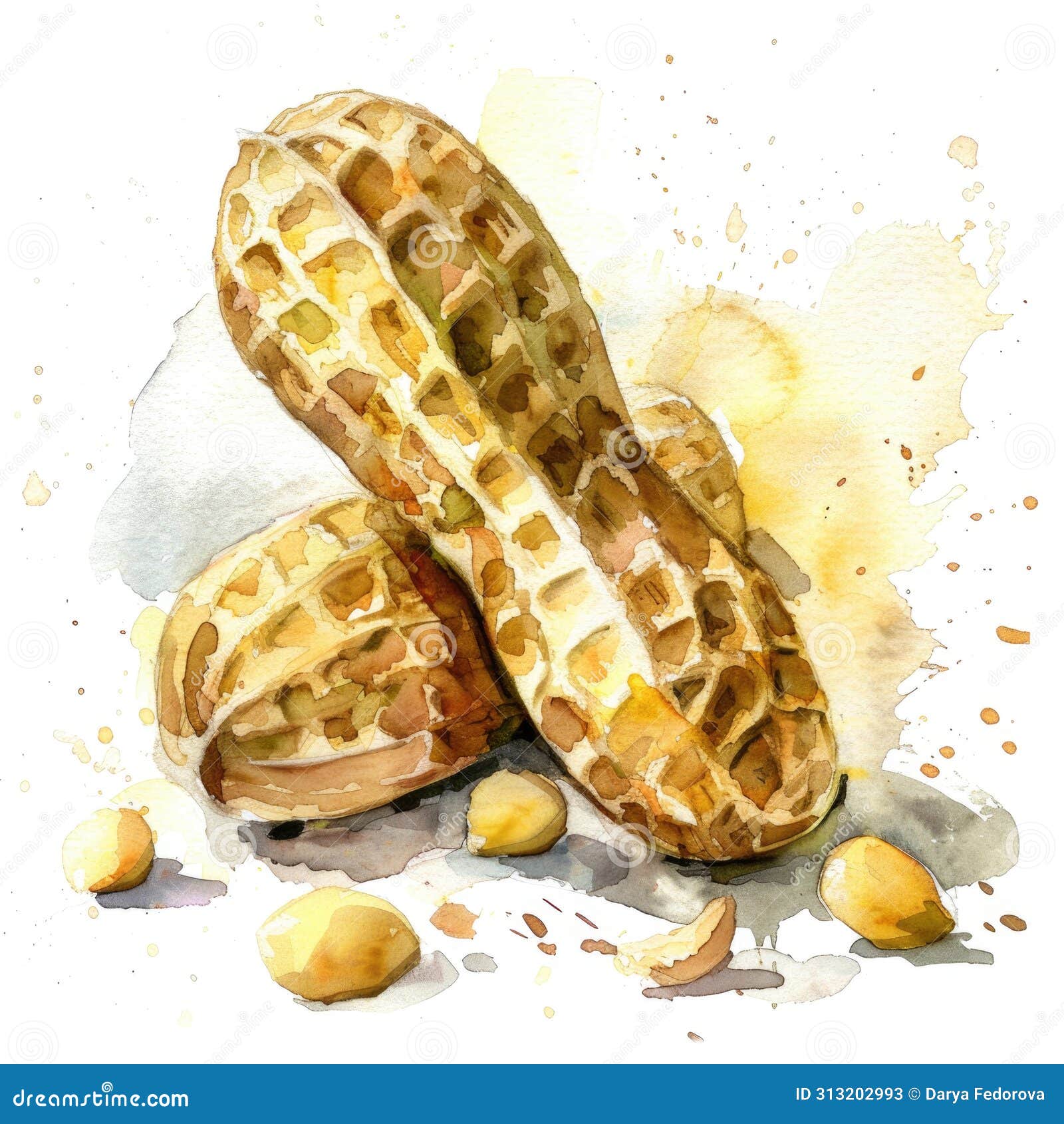 A Lively Watercolor Rendering of Peanuts with a Splash of Color Stock ...