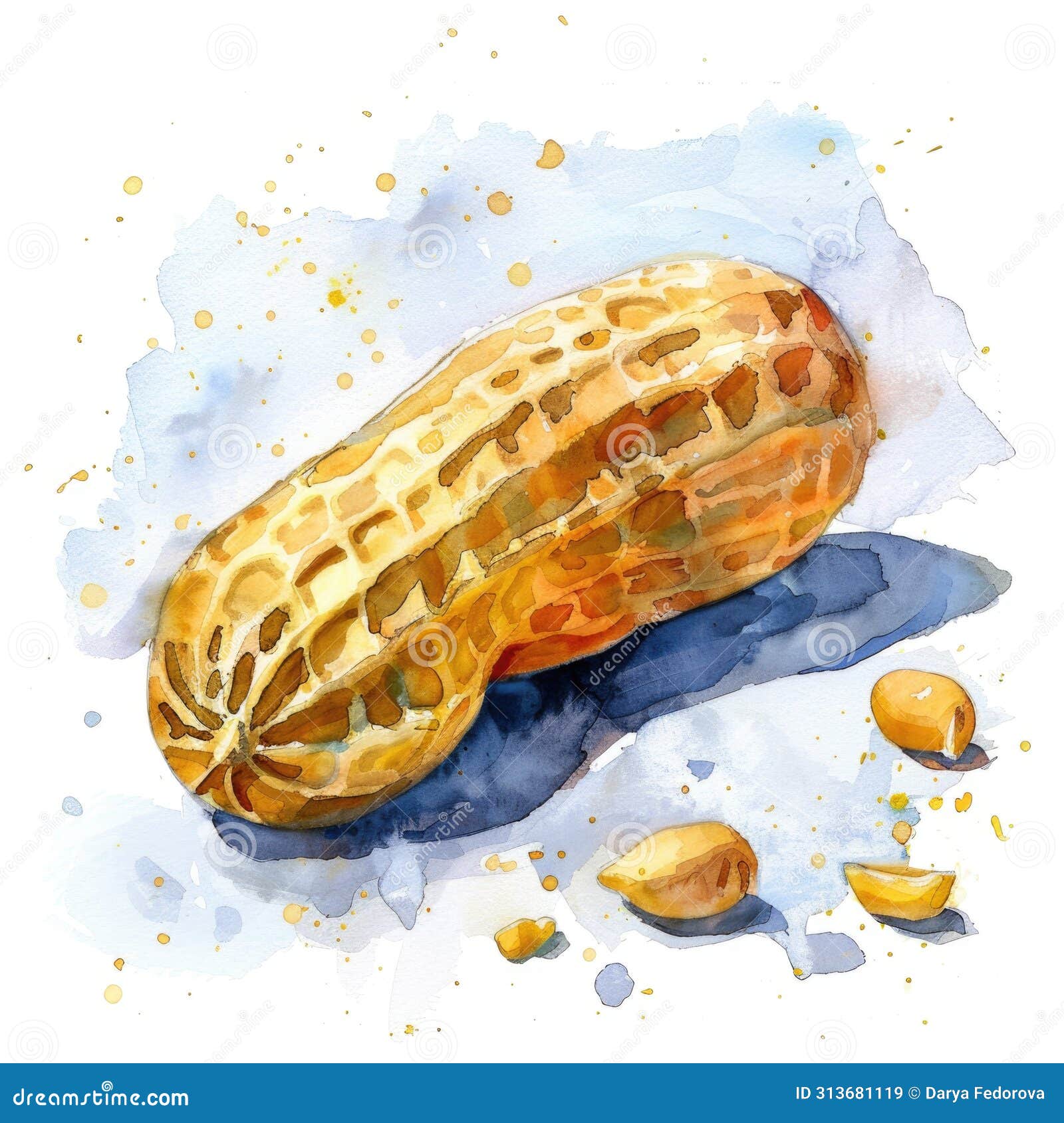 A Lively Watercolor Rendering of Peanuts with a Splash of Color Stock ...