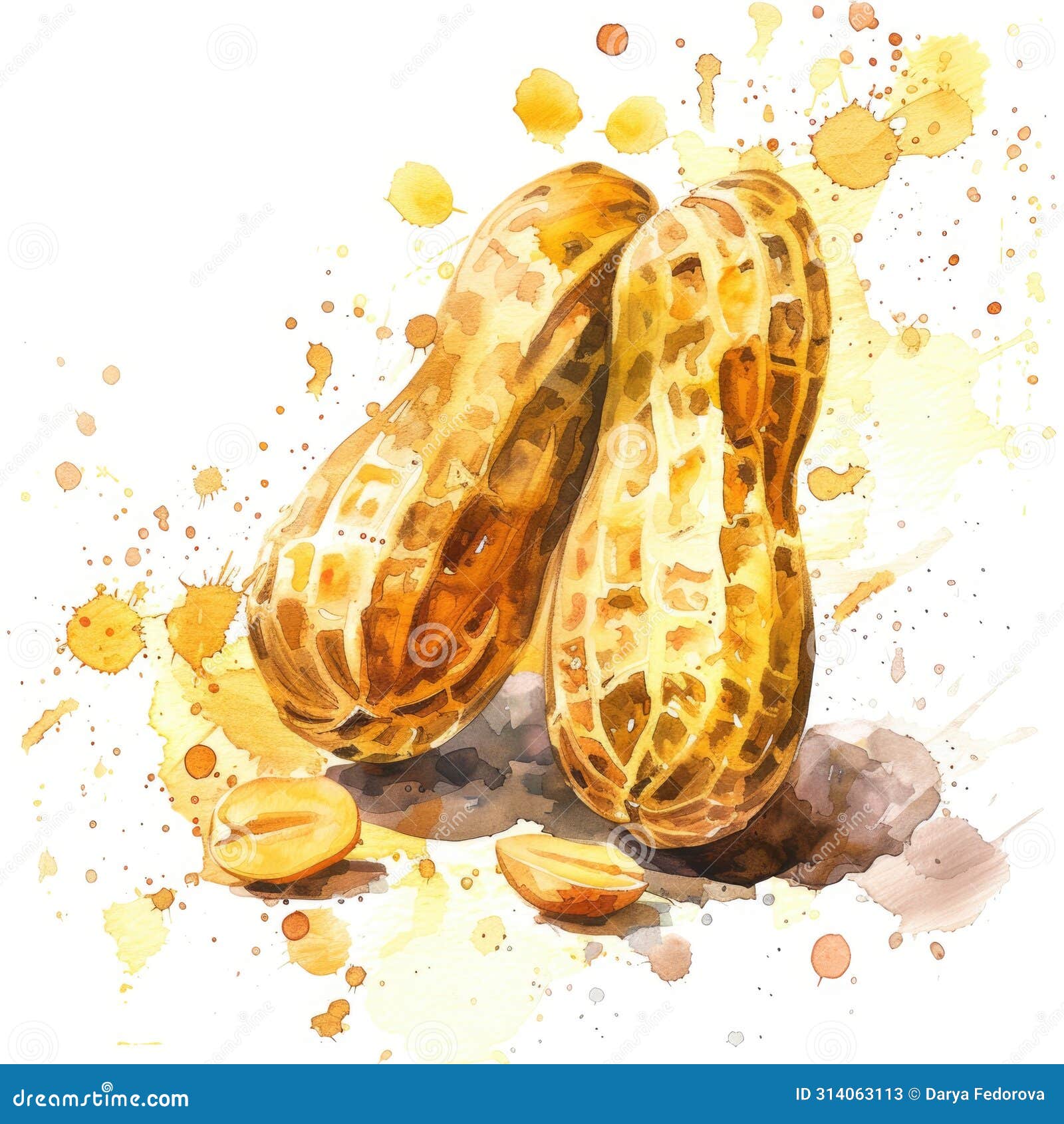 A Lively Watercolor Rendering Of Peanuts With A Splash Of Color Stock ...